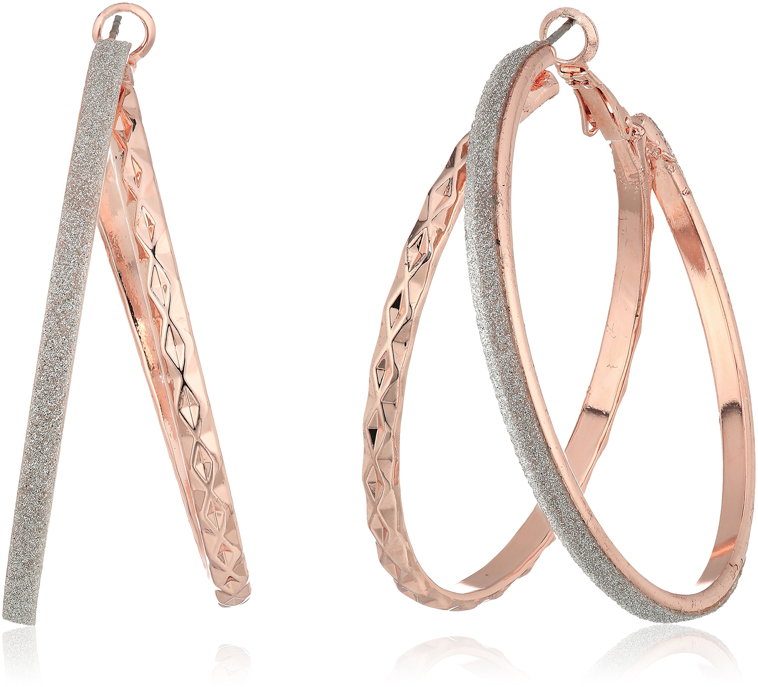 GUESS Rose Gold-Tone Silver Glitter Paper Double Hoop Earrings