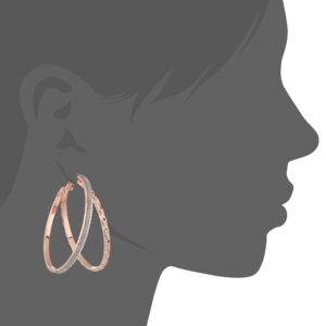 GUESS Rose Gold-Tone Silver Glitter Paper Double Hoop Earrings