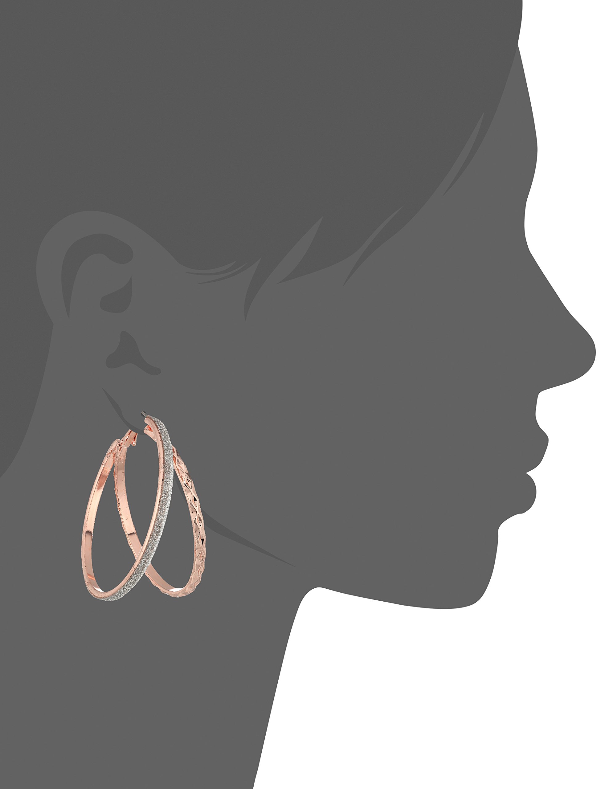 GUESS Rose Gold-Tone Silver Glitter Paper Double Hoop Earrings