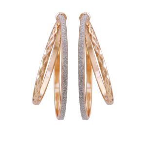 GUESS Rose Gold-Tone Silver Glitter Paper Double Hoop Earrings