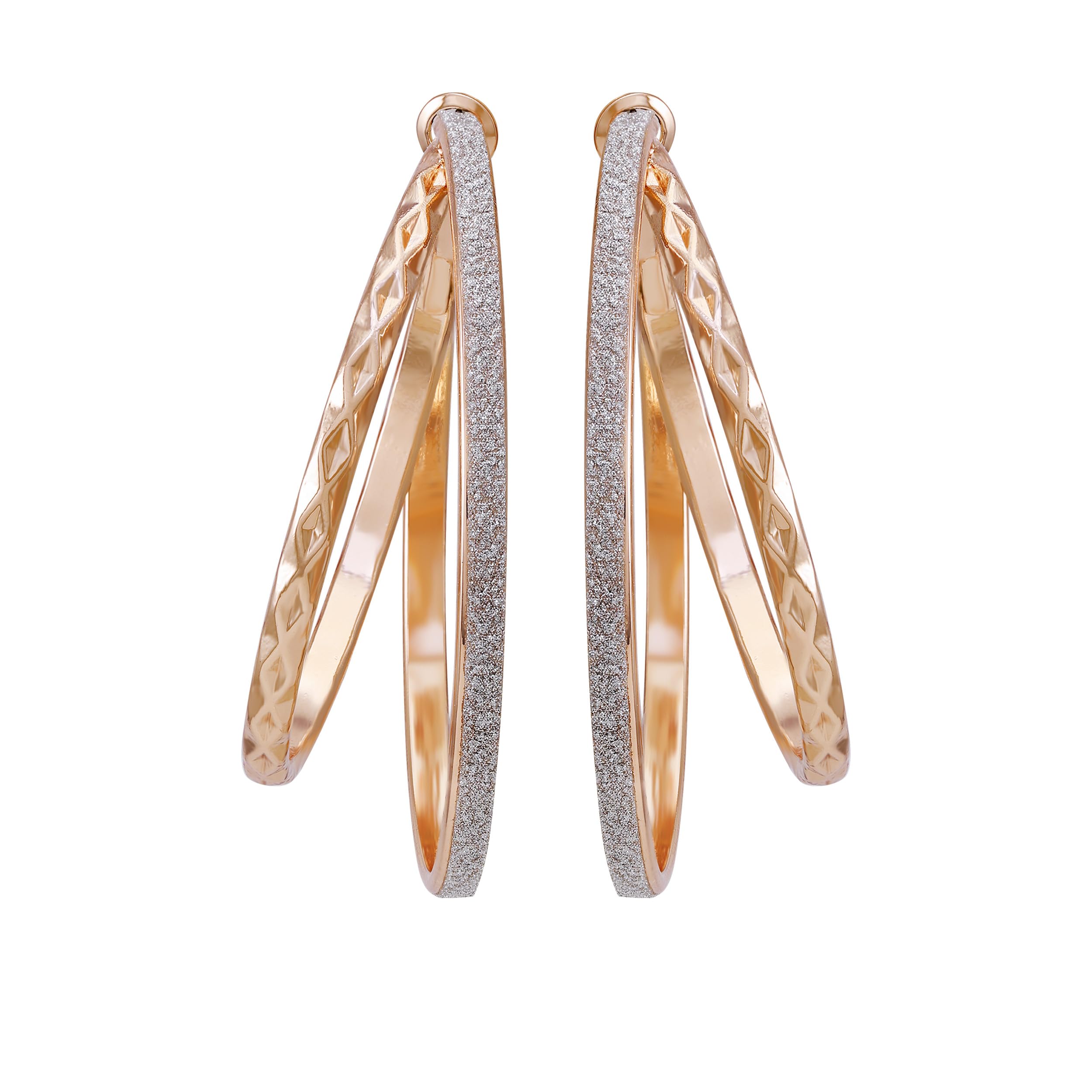 GUESS Rose Gold-Tone Silver Glitter Paper Double Hoop Earrings