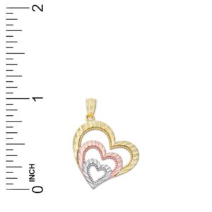 Gold Triple Heart Pendant Charm- 10 Karat Gold - Tri Color Heart Jewelry Charm - Heart Jewelry (Style 1)