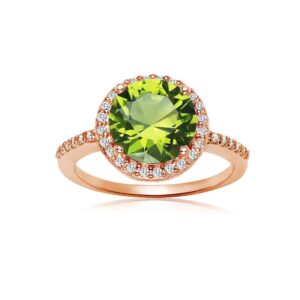 ice gems rose gold flashed silver simulated peridot and cubic zirconia round halo ring, size 7