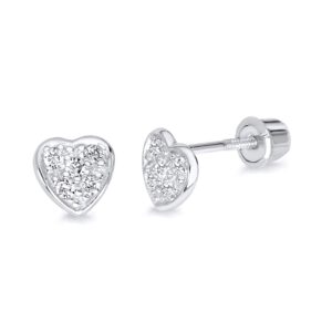 wellingsale 14k white gold polished heart stud earrings with screw back