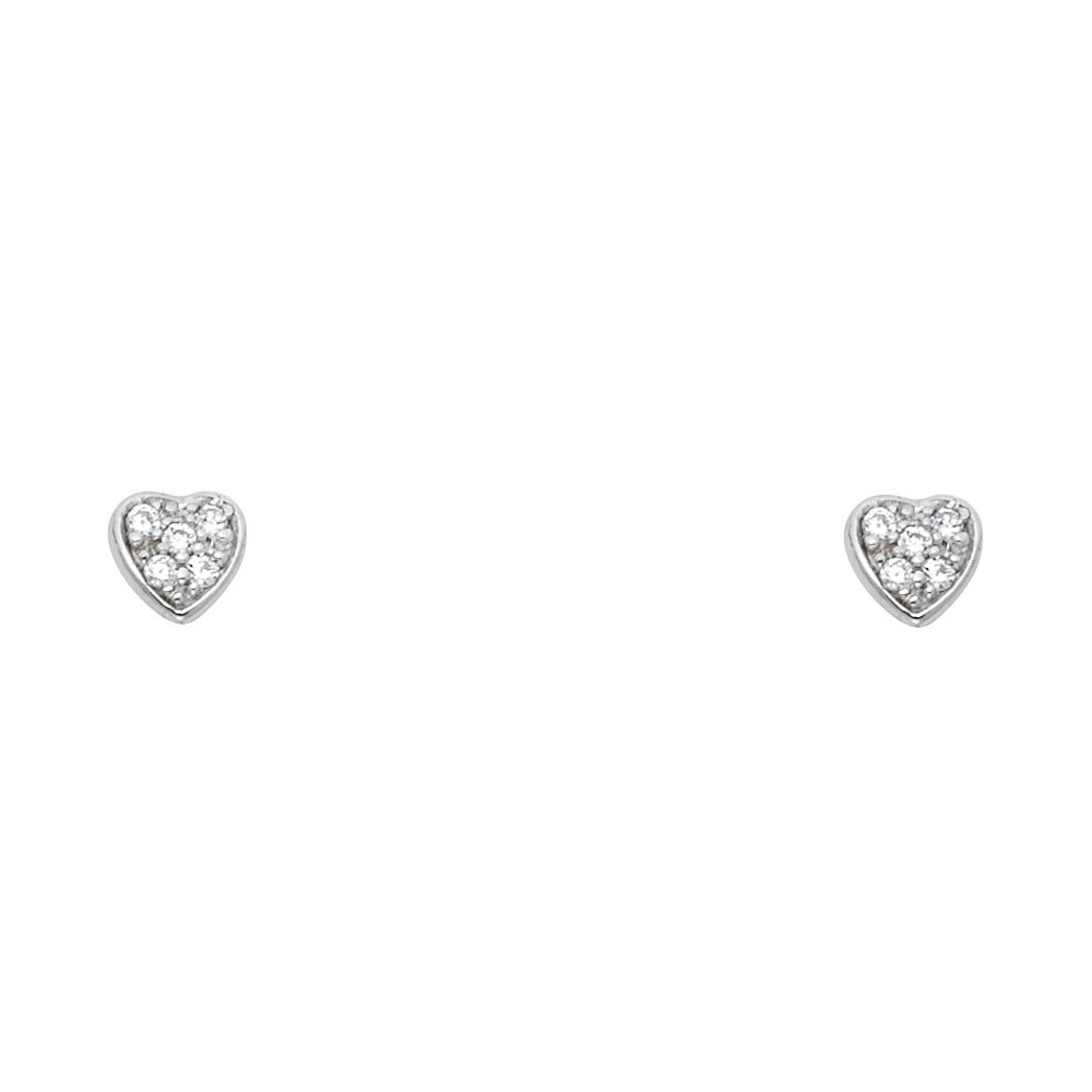 Wellingsale 14K White Gold Polished Heart Stud Earrings With Screw Back