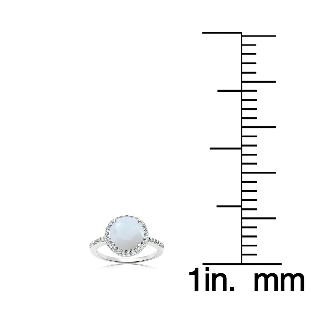 Ice Gems Sterling Silver Simulated White Opal and Cubic Zirconia Round Halo Ring, Size 8