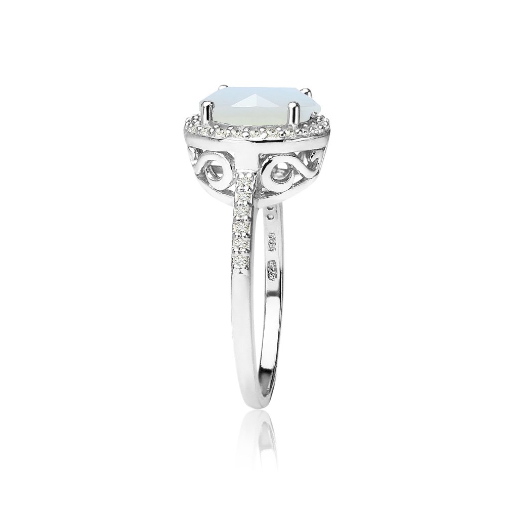 Ice Gems Sterling Silver Simulated White Opal and Cubic Zirconia Round Halo Ring, Size 8