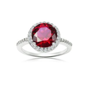 ice gems sterling silver simulated ruby and cubic zirconia round halo ring, size 8