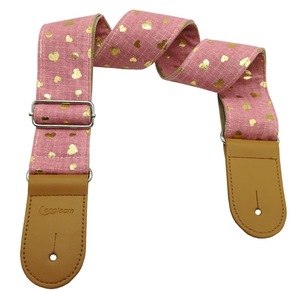 Xinlinke Girls Guitar Strap Pink Cotton Heart Pattern Electric Acoustic Guitar Bass Music Accessories