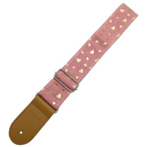 Xinlinke Girls Guitar Strap Pink Cotton Heart Pattern Electric Acoustic Guitar Bass Music Accessories