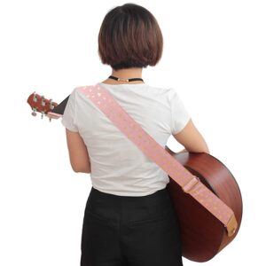 Xinlinke Girls Guitar Strap Pink Cotton Heart Pattern Electric Acoustic Guitar Bass Music Accessories