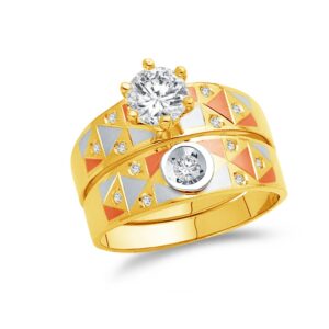 sonia jewels size - 7-14k rose yellow & white gold cz cubic zirconia round engagement wedding bridal ring set (1.0ct. center stone)