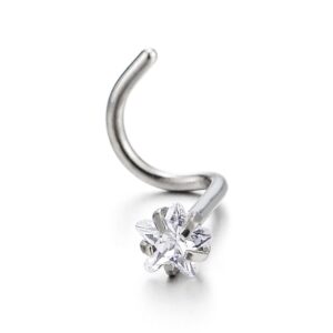 coolsteelandbeyond stainless steel screw nose rings studs with star cubic zirconia body jewelry piercing