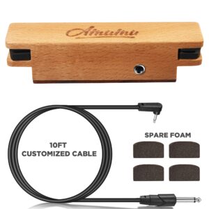 AMUMU SP30 Woody Magnetic Soundhole Pickup, For Steel String Acoustic Guitars Single Coil, Includes a free studio-grade Audio cable,Warm Acoustic Tone, Low Noise.