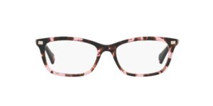 ralph by ralph lauren women's ra7089 rectangular prescription eyewear frames, shiny pink tortoise/demo lens, 51 mm