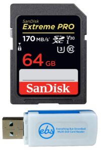 sandisk 64gb extreme pro memory card works with olympus tg-5 waterproof, e-m10 mark ii, e-m1, stylus tough tg-4, tg-870 digital dslr camera sdxc 4k v30 uhs-i with everything but stromboli combo reader