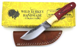 wild turkey handmade full tang real file hunting knife w/leather sheath outdoors hunting camping fishing outdoors (sm-25)