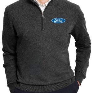 Mens Ford Oval 1/2 Zip Long Sleeve Sweater (Pocket Print), Large Charcoal Heather