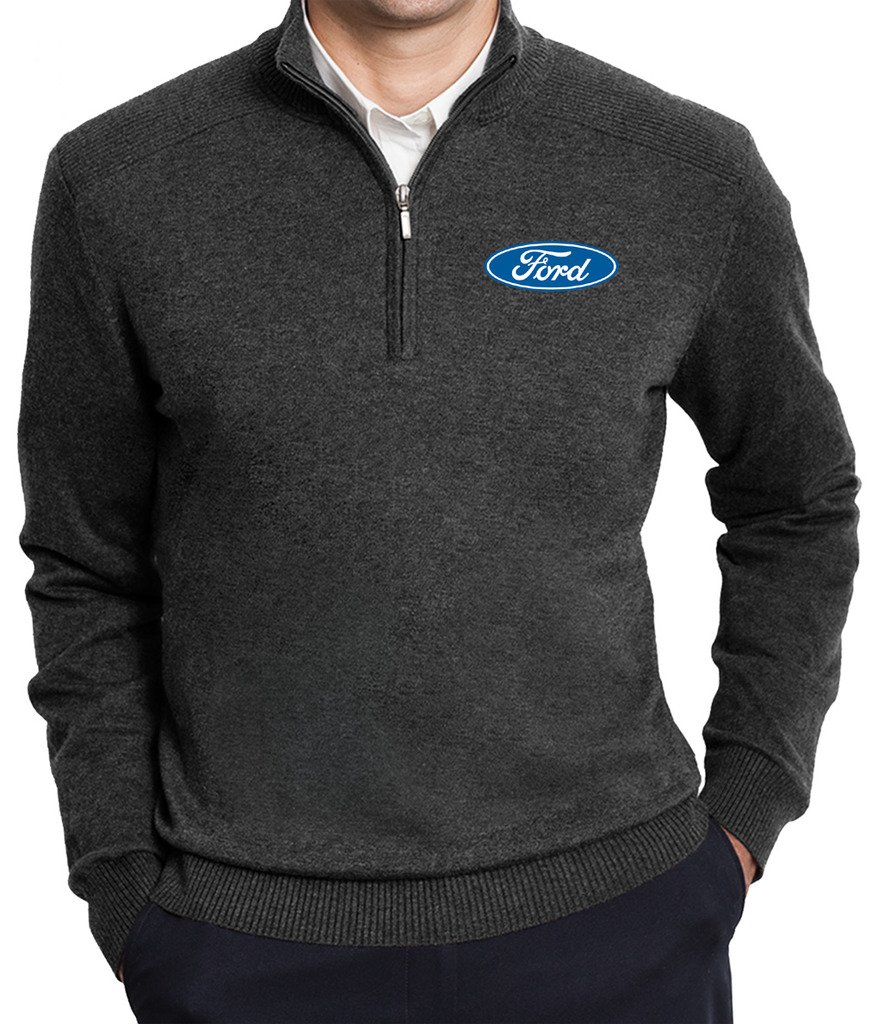 Mens Ford Oval 1/2 Zip Long Sleeve Sweater (Pocket Print), Large Charcoal Heather