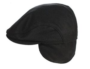 biddy murphy men's irish newsboy 100% wool flat cap, warm tuck-away ear flaps, black, large