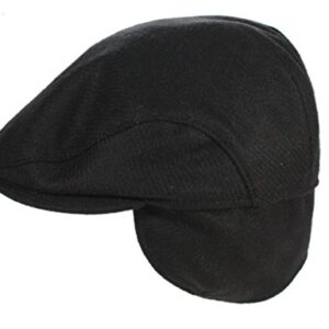 Biddy Murphy Men's Irish Newsboy 100% Wool Flat Cap, Warm Tuck-Away Ear Flaps, Black, Large