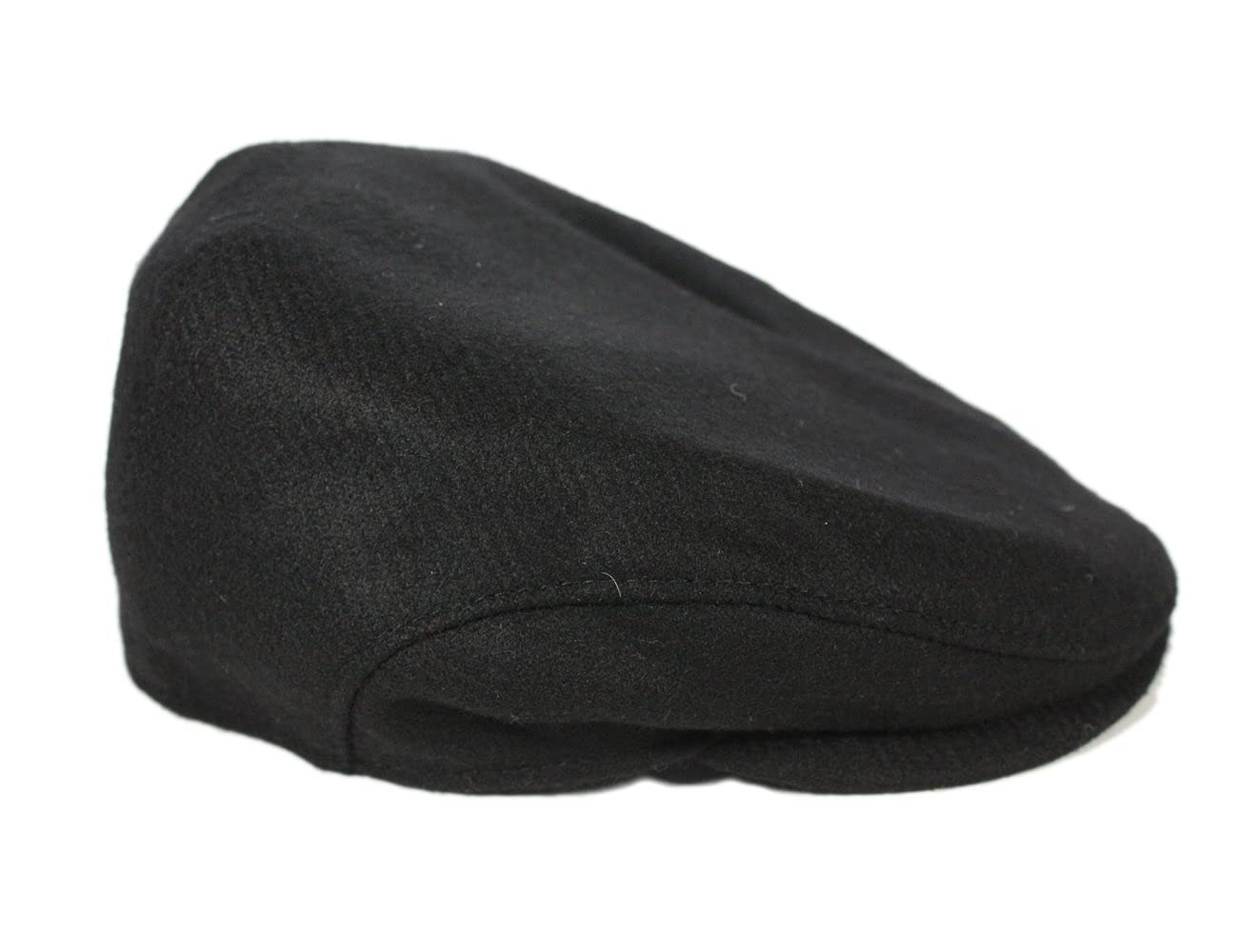 Biddy Murphy Men's Irish Newsboy 100% Wool Flat Cap, Warm Tuck-Away Ear Flaps, Black, Large