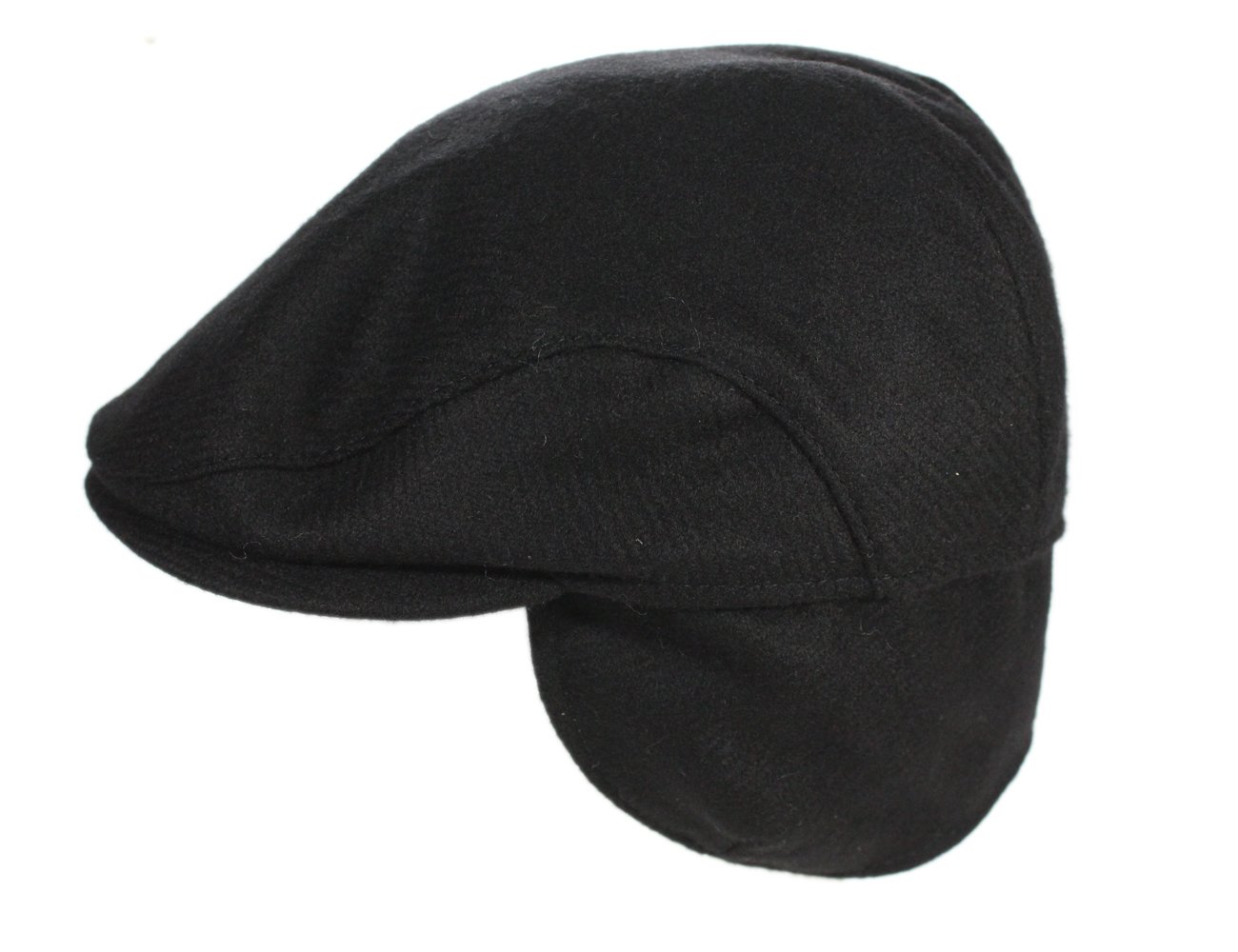 Biddy Murphy Men's Irish Newsboy 100% Wool Flat Cap, Warm Tuck-Away Ear Flaps, Black, Large