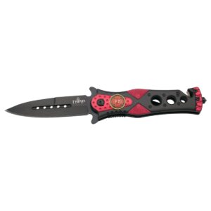 third assisted safety folding knife k2775rd fire fighter emblem with cover, red and black aluminium handle, 10.1 cm blade