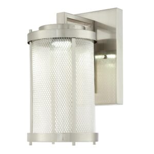 westinghouse 6312124 skyview one-light led outdoor wall fixture, brushed nickel finish with mesh and clear glass