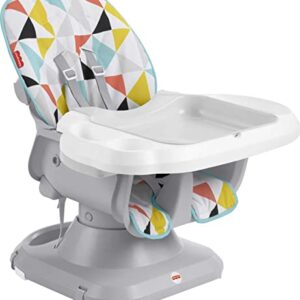 Fisher-Price Baby to Toddler High Chair SpaceSaver Portable Dining Seat & Booster with Washable Deep Tray & Liner, Windmill