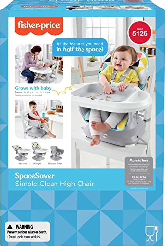 Fisher-Price Baby to Toddler High Chair SpaceSaver Portable Dining Seat & Booster with Washable Deep Tray & Liner, Windmill