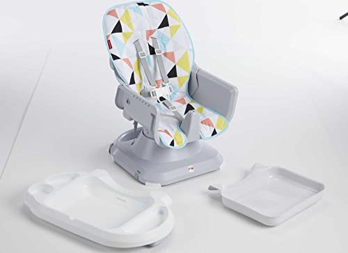 Fisher-Price Baby to Toddler High Chair SpaceSaver Portable Dining Seat & Booster with Washable Deep Tray & Liner, Windmill