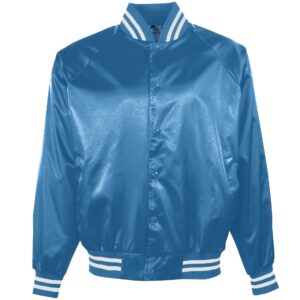 augusta sportswear 3610 men's satin baseball jacket/striped trim, large, columbia blue/white