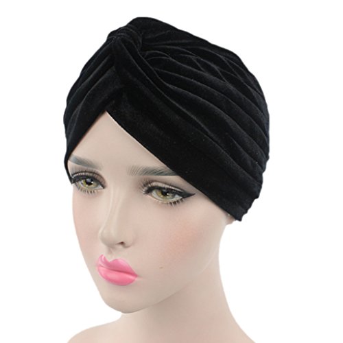 beauty YFJH Pleated Stretch Ruffle Women's Velvet Chemo Turban Hat Wrap Cover