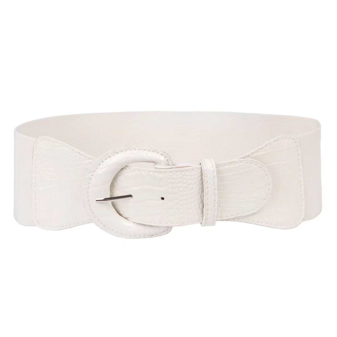 GRACE KARIN 40's Vintage L Buckle Belts Wide Waistband (M,White)