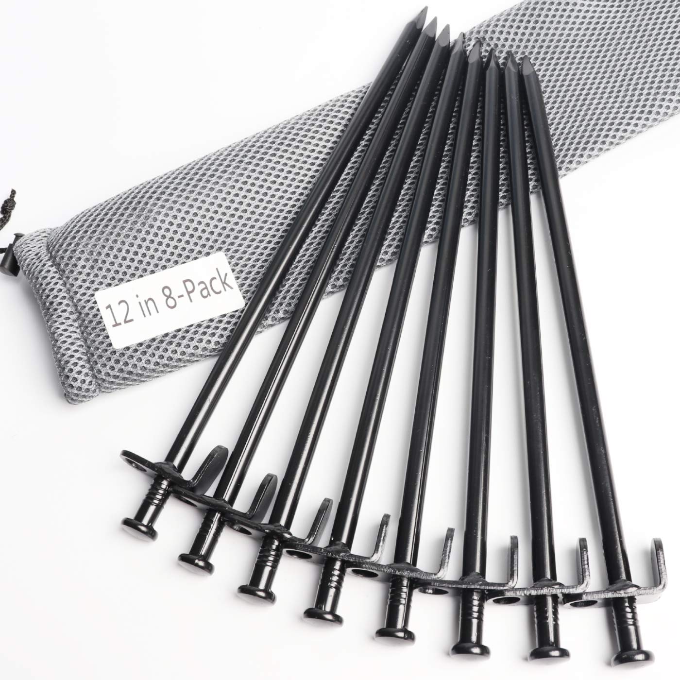 Beefoor 12-Inch Tent Stakes, Heavy Duty Camping Stakes, Forged Steel Tent Pegs Unbreakable and Inflexible, Available in Rocky Place Dessert Snowfield and Grassland 12in-8parks