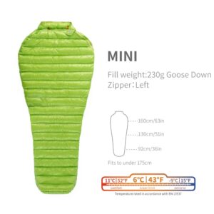 AEGISMAX Mini 6 Degree 800FP Goose Down Sleeping Bag Ultralight Down Sleeping Bag for Backpacking and Camping for Men & Women (Green, Regular)