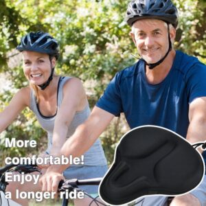 Comfortable Exercise Bike Seat Cover - DAWAY C6 Large Wide Foam & Gel Padded Bicycle Saddle Cushion for Women Men Everyone, Fits for Peloton, Stationary, Cruiser Bikes, Indoor Cycling, Soft