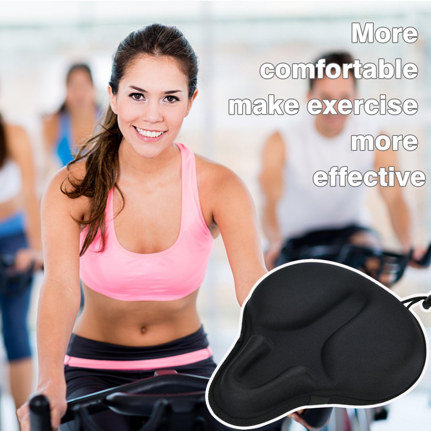 Comfortable Exercise Bike Seat Cover - DAWAY C6 Large Wide Foam & Gel Padded Bicycle Saddle Cushion for Women Men Everyone, Fits for Peloton, Stationary, Cruiser Bikes, Indoor Cycling, Soft