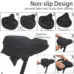 Comfortable Exercise Bike Seat Cover - DAWAY C6 Large Wide Foam & Gel Padded Bicycle Saddle Cushion for Women Men Everyone, Fits for Peloton, Stationary, Cruiser Bikes, Indoor Cycling, Soft