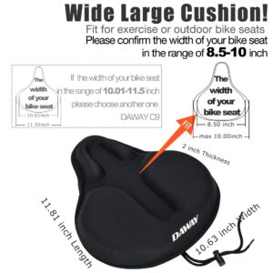 Comfortable Exercise Bike Seat Cover - DAWAY C6 Large Wide Foam & Gel Padded Bicycle Saddle Cushion for Women Men Everyone, Fits for Peloton, Stationary, Cruiser Bikes, Indoor Cycling, Soft