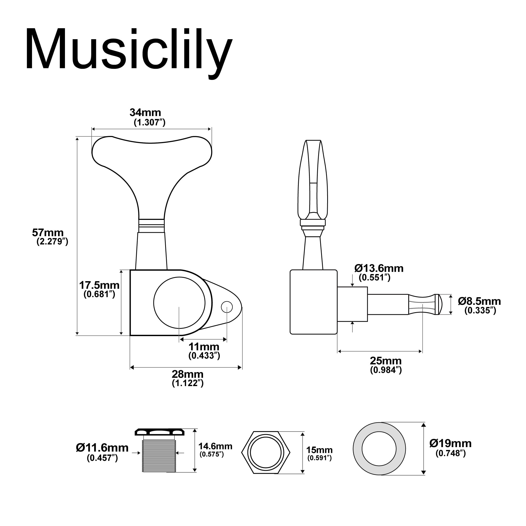 Musiclily Pro 4 Inline Sealed Bass Tuners Tuning Pegs Keys Machine Heads Set for 4 String Precision Jazz Bass, Black