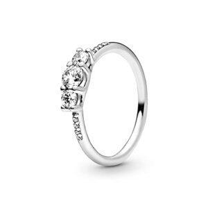 pandora jewelry clear three-stone cubic zirconia ring in sterling silver, size 6, no box