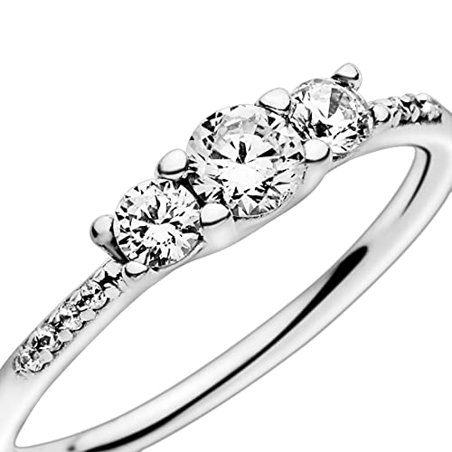 Pandora Jewelry Clear Three-Stone Cubic Zirconia Ring in Sterling Silver, Size 6, No Box