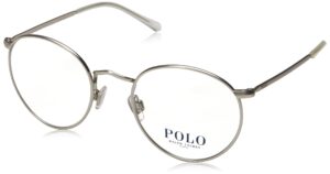 polo ralph lauren men's ph1179 round prescription eyewear frames, semi-shiny brushed silver/demo lens, 48 mm