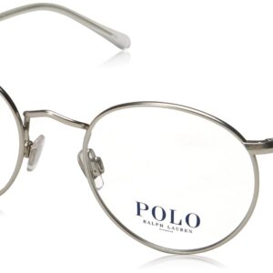 Polo Ralph Lauren Men's PH1179 Round Prescription Eyewear Frames, Semi-Shiny Brushed Silver/Demo Lens, 48 mm