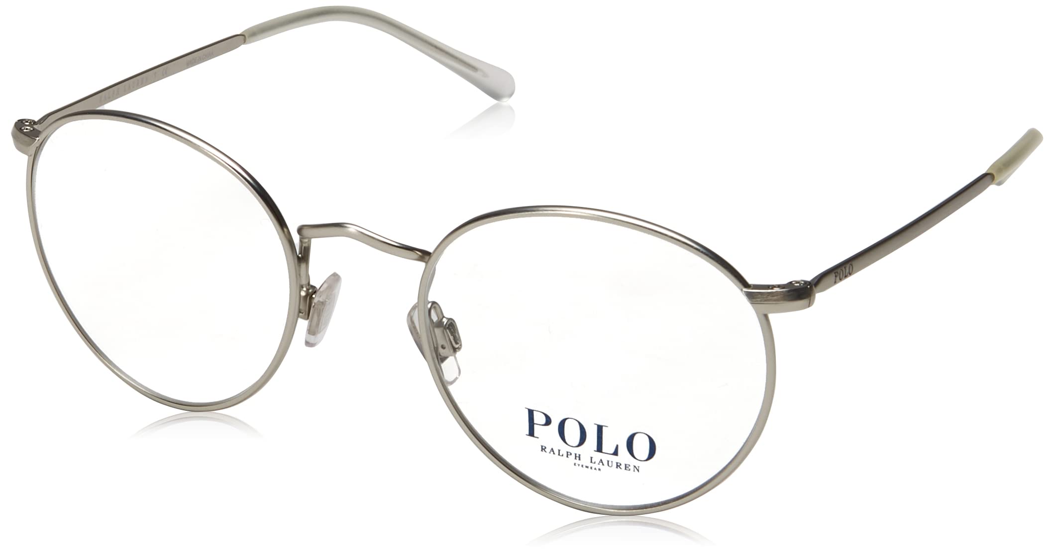 Polo Ralph Lauren Men's PH1179 Round Prescription Eyewear Frames, Semi-Shiny Brushed Silver/Demo Lens, 48 mm