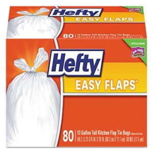 hefty e84563 easy flaps trash bags, 13 gal, 0.8 mil, 23.75-inch x 28-inch, white, 80/box