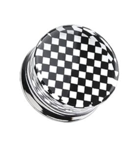 classic checker inlay double flared ear gauge freedom fashion plug (sold by pair) (7/16", black)