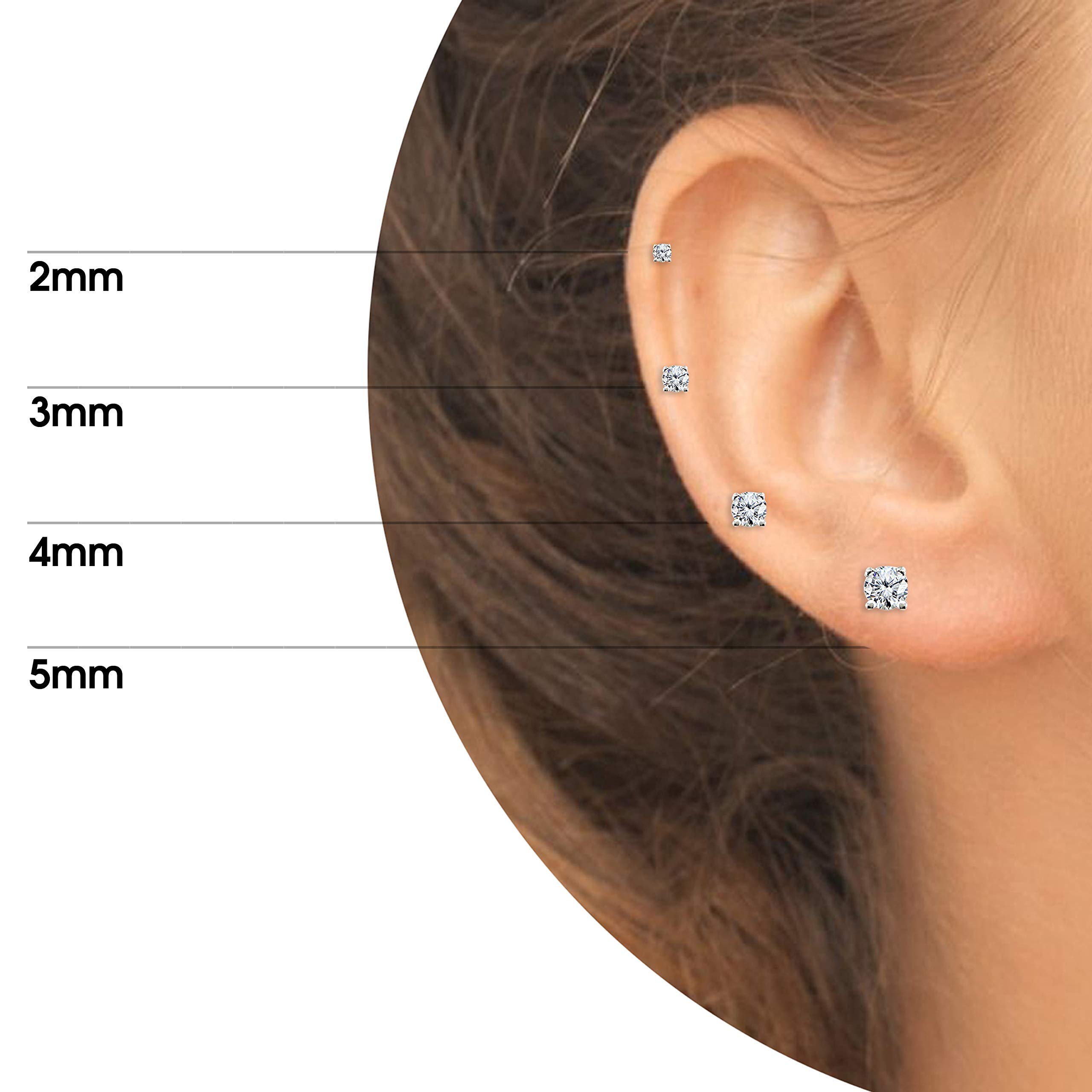 3 Pair Set Sterling Silver Cubic Zirconia Round Stud Earrings, 2mm 3mm 4mm